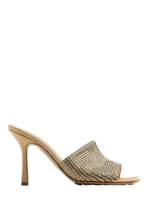 Bottega Veneta Sparkle Slide Stretch Satin Sandals - Nude