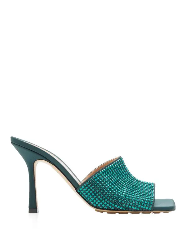 Bottega Veneta Sparkle Slide Stretch Satin Sandals - Turquoise