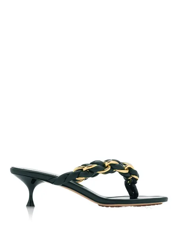 Bottega Veneta Dot Lagoon Chain Leather Sandals - Green