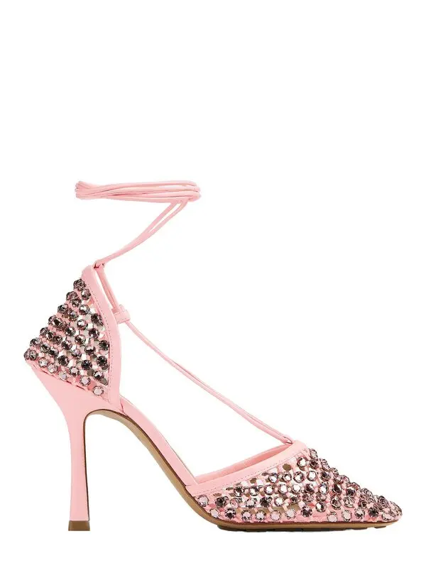 Bottega Veneta Stretch Lace-up Crystal Sandals - Pink