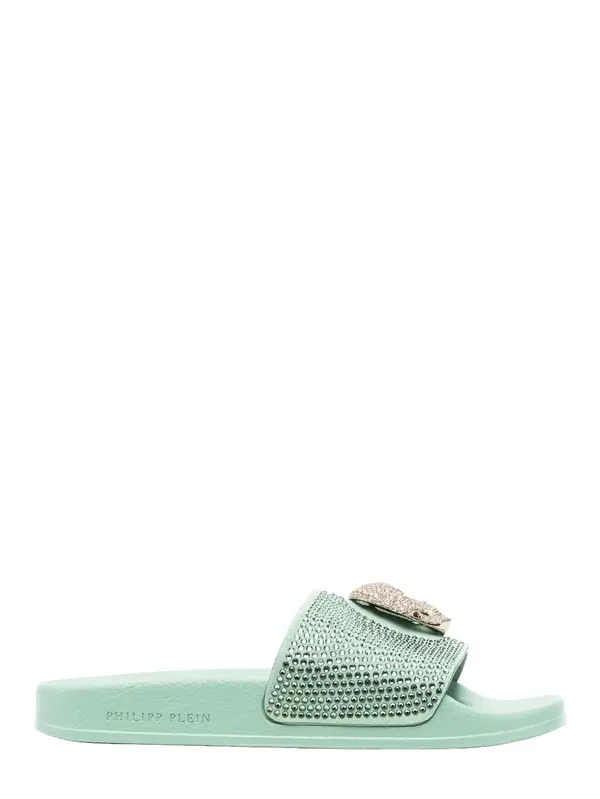 Philipp Plein Skull Strass Pool Slides - Green