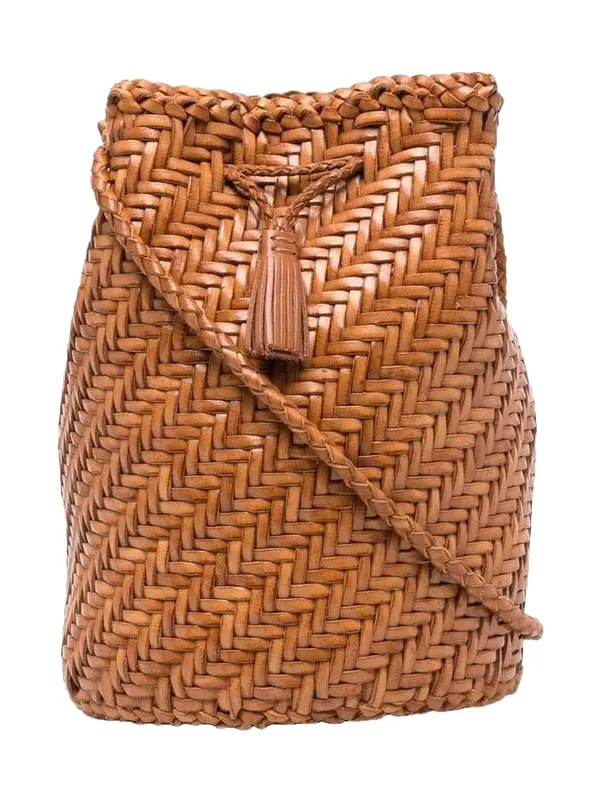 Dragon Diffusion Pompom Double Jump Woven Bucket Bag - Brown