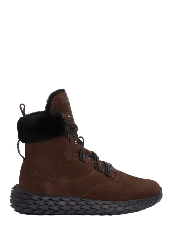GIUSEPPE ZANOTTI Shearling-trim Hi-top Sneakers - Brown