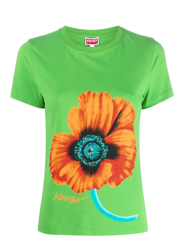 Kenzo Poppy-print Cotton T-shirt - Green