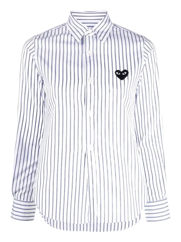 Play Comme Des Garcon Striped Shirt With Heart Logo - Blue