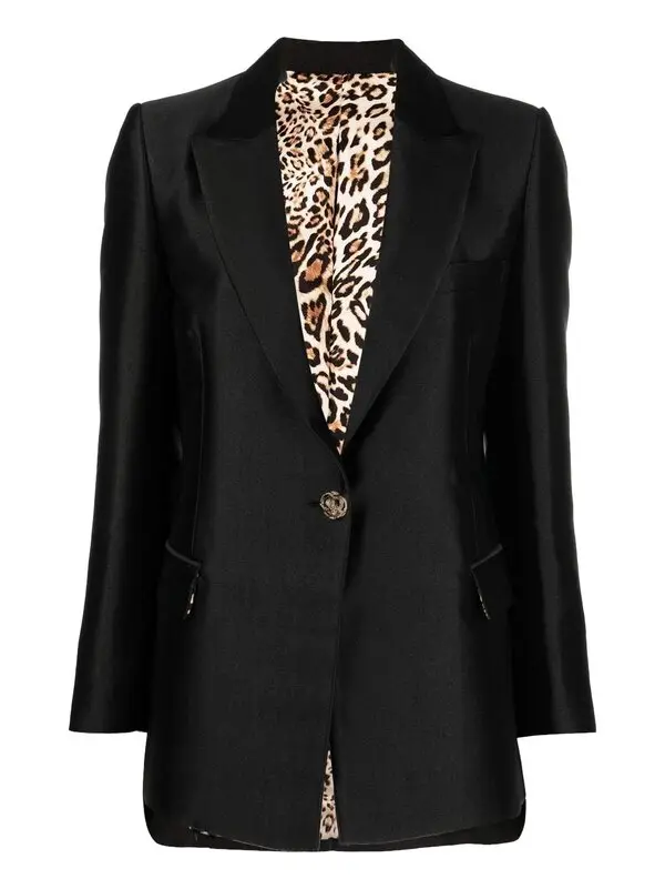 Philipp Plein Single-breasted Blazer With Leopard Print Lining - Black