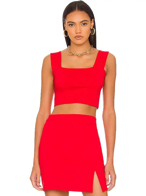 Susana Monaco Wide Strap Crop Top - Perfect Red