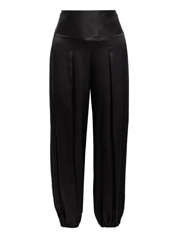 NILI LOTAN Ibiza Pleated Hammered Silksatin Tapered Pants - Black