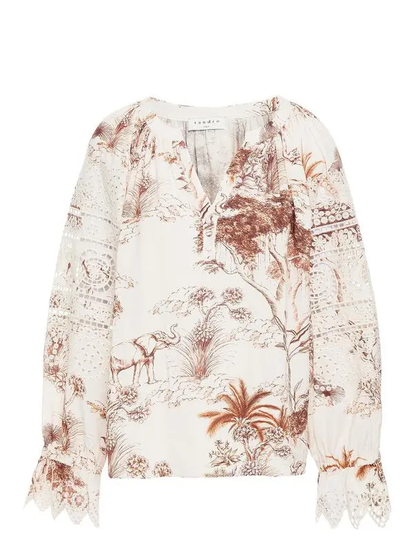 Sandro Jole Printed Woven Blouse - Blush