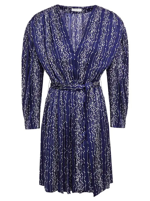 Sandro Gathered Printed Satin-jacquard Mini Dress - Royal Blue