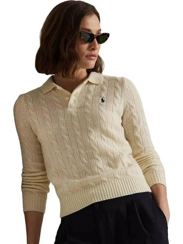 Ralph Lauren Cable-knit Wool-cashmere Polo Sweater - Authentic Cream