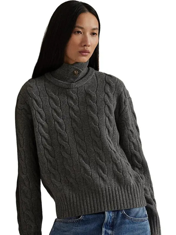 Ralph Lauren Cable-knit Wool-cashmere Polo Sweater - Flannel Grey Heather