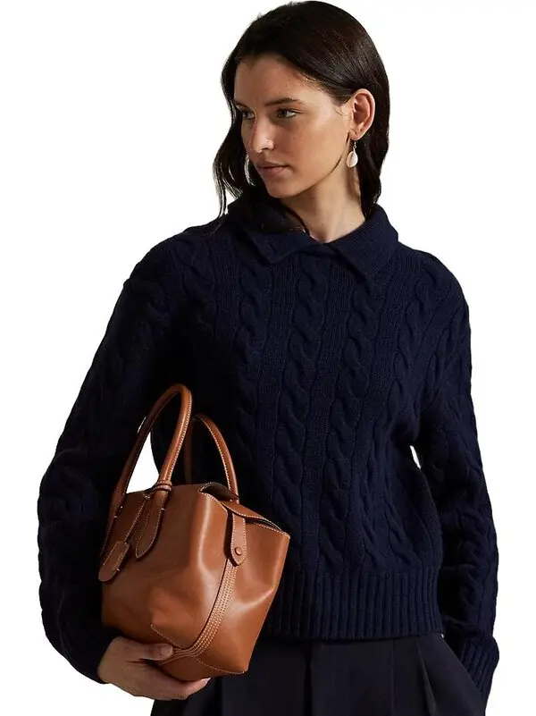 Ralph Lauren Cable-knit Wool-cashmere Polo Sweater - Hunter Navy