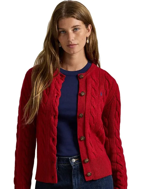 Ralph Lauren Cable-knit Wool-cashmere Cardigan - Fireside Red