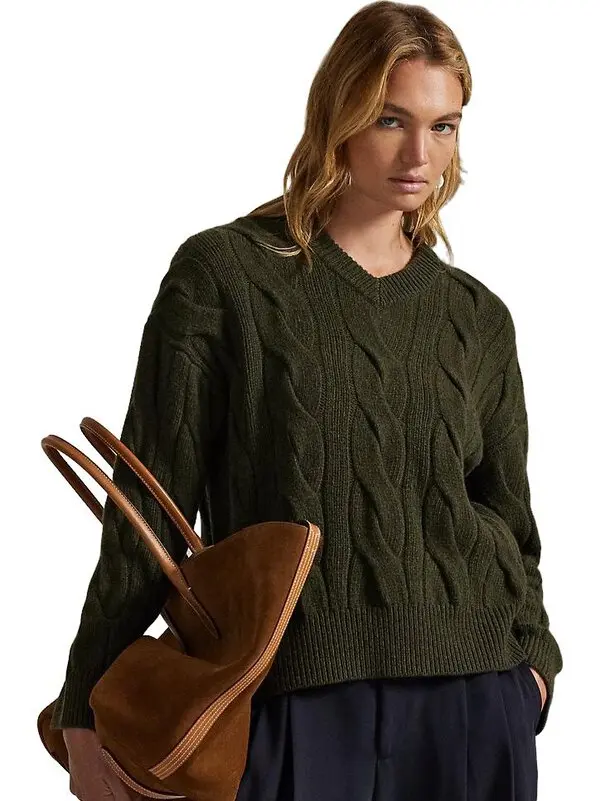 Ralph Lauren Cable-knit Wool-cashmere Sweater - Olive Marl