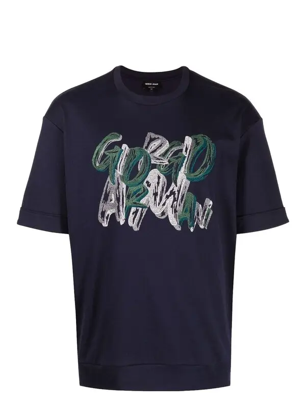 Giorgio Armani Graphic Logo-print Cotton T-shirt - Blue