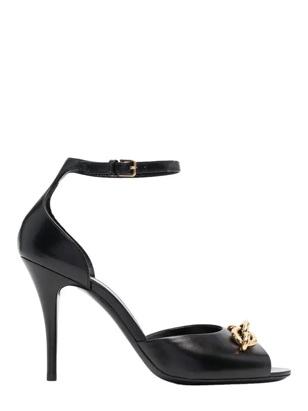 Saint Laurent Leather Chain-strap Peep-toe Sandals - Black