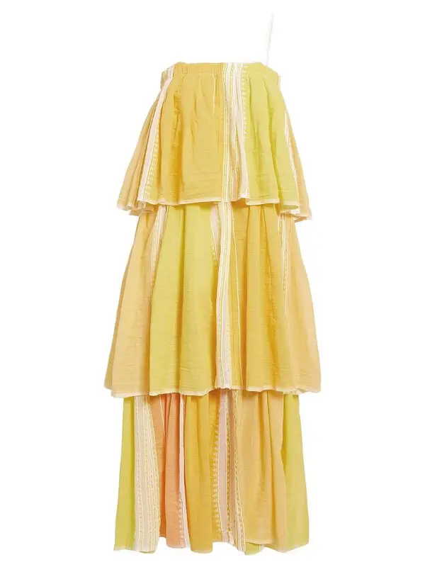 LEMLEM Eshal Tiered Embroidered Maxi Dress - Yellow