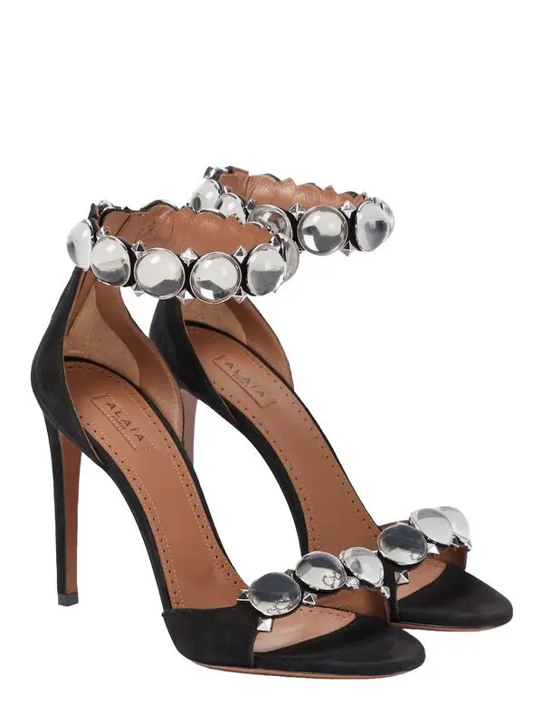 Alaïa La Bombe 110 Embellished Suede Sandals - Black