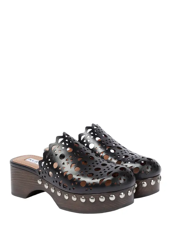 Alaïa Laser-cut Leather Clogs - Black