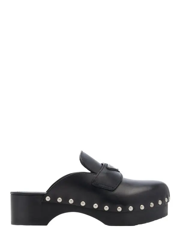 Prada Studded Leather Clogs - Black