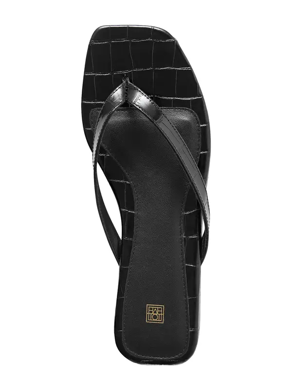 TOTEME Croc-effect Leather Flip Flops - Black