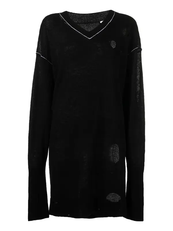 MAISON MARGIELA Distressed V-neck Jumper - Black