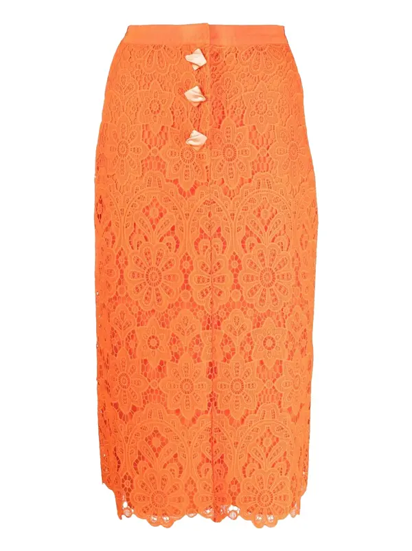 SELF-PORTRAIT Lace Pencil Skirt - Orange