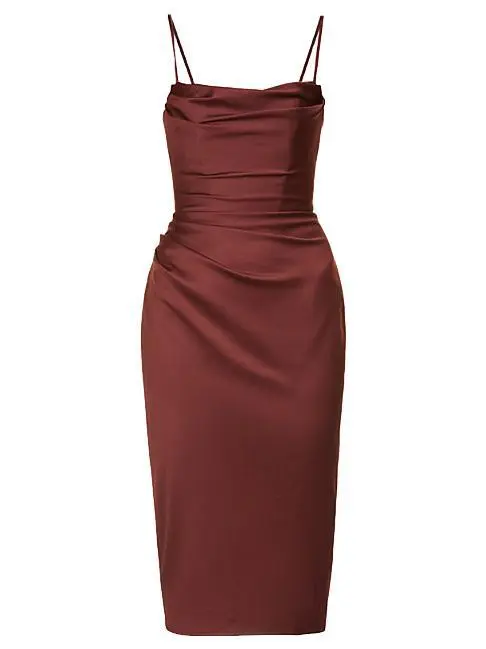 House Of Cb Anja Corset Satin Midi Dress - Raisin