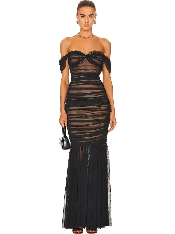 Norma Kamali Walter Fishtail Gown - Black Mesh