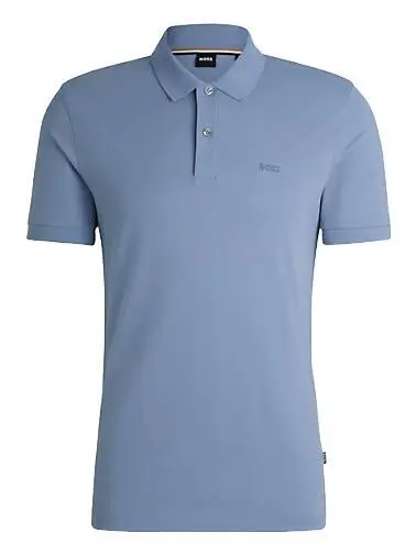 BOSS Logo-embroidered Brand-tab Regular-fit Cotton-piqué Polo Shirt - Open Blue