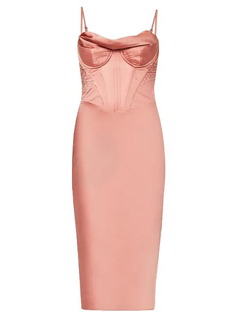 House Of Cb Myrna Corset Satin Midi Dress - Rose