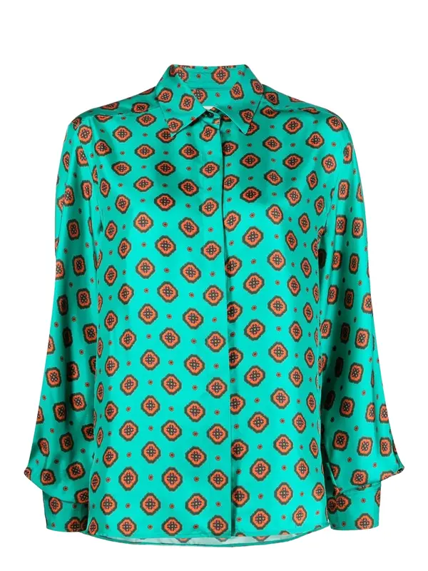 Alberto Biani Geometric-print Silk Shirt - Green