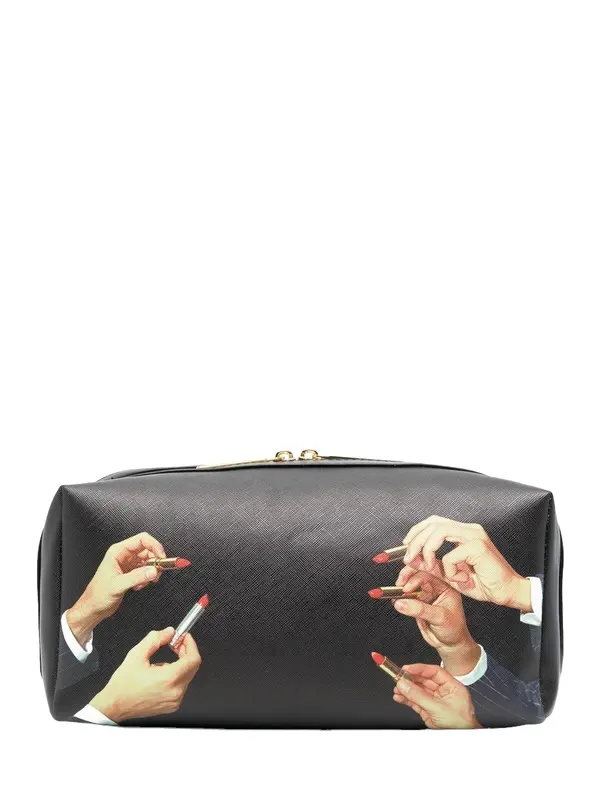 SELETTI Lipstick-print Wash Bag - Black