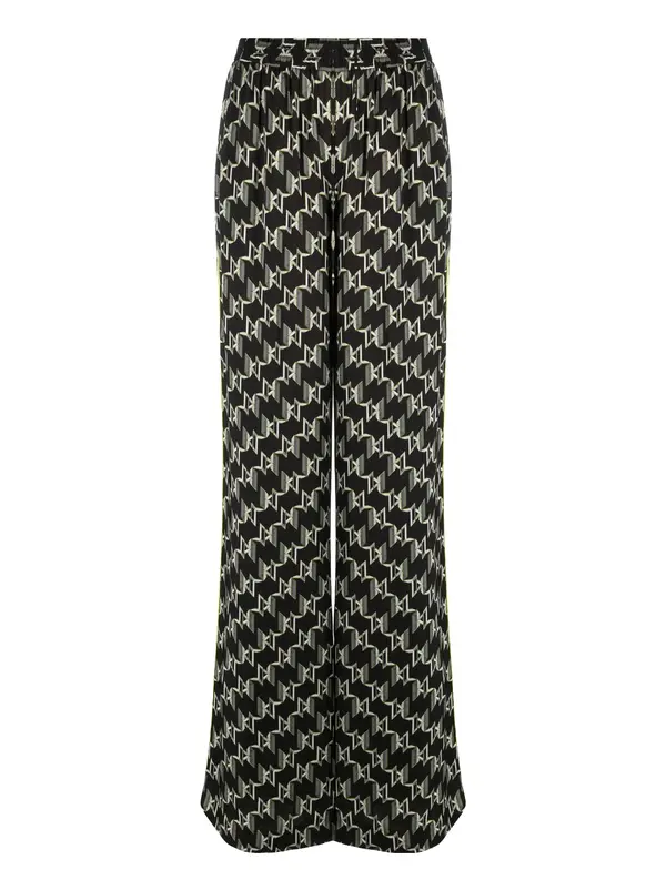 Karl Lagerfeld Monogram-print Wide-leg Trousers - Black