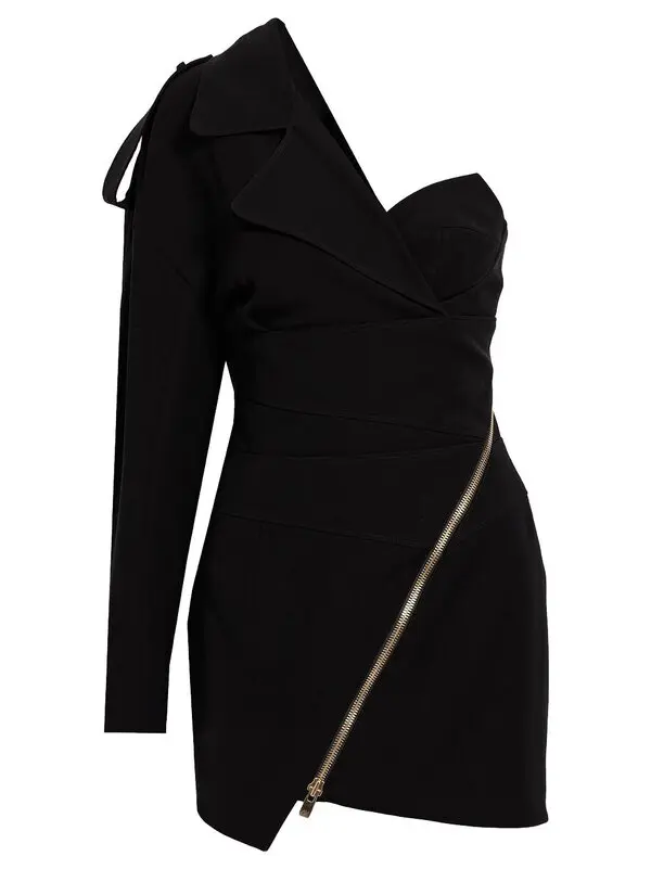 Alexandre Vauthier One-sleeve Zip-detailed Crepe Mini Dress - Black