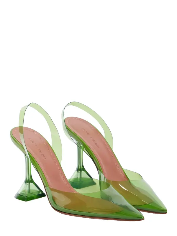 Amina Muaddi Holli Glass Slingback Pumps - Green