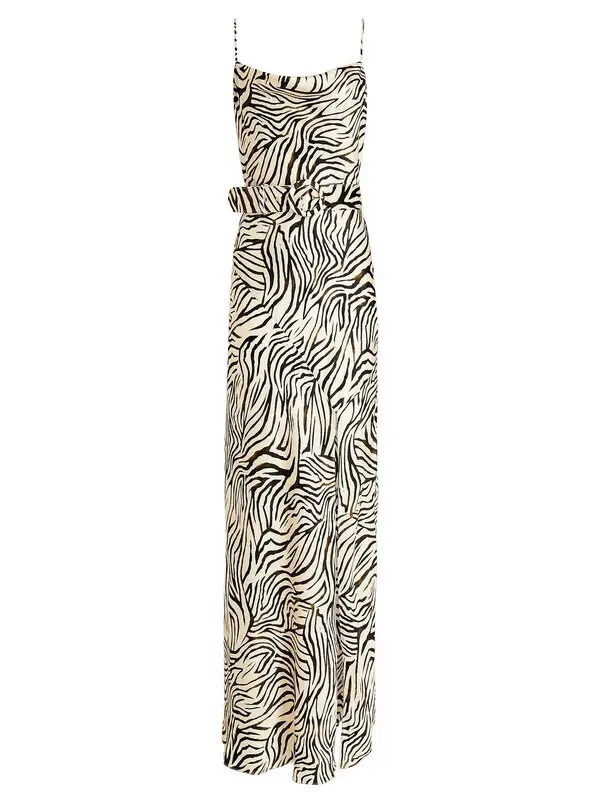 NICHOLAS Zebra Print Silk Satin Gown - Cream
