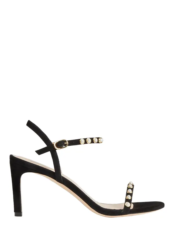 STUART WEITZMAN Kassidy Faux Pearl-embellished Suede Sandals - Black