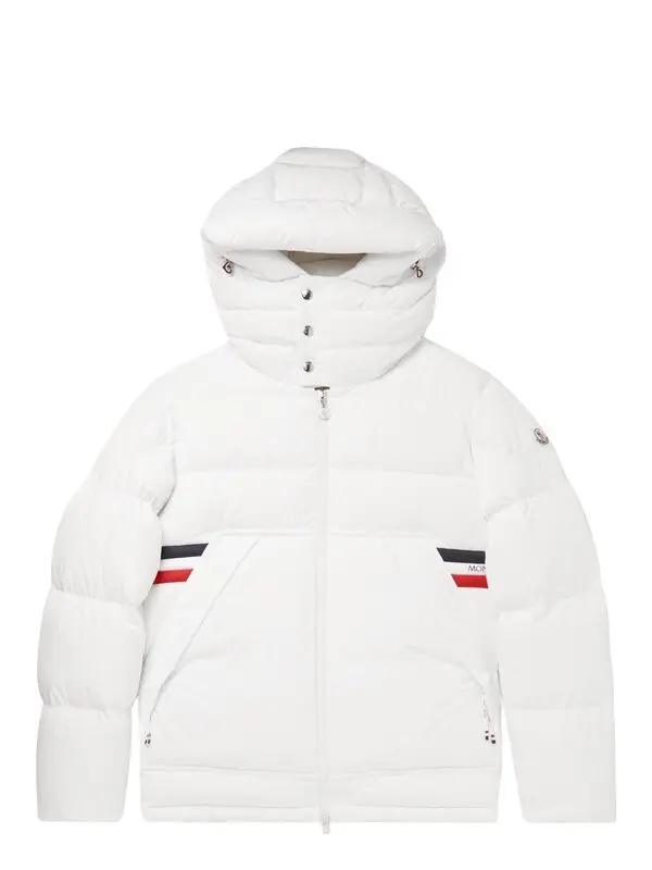 Moncler Fleole Logo-print Striped Quilted Hooded Down Jacket - Neutrals