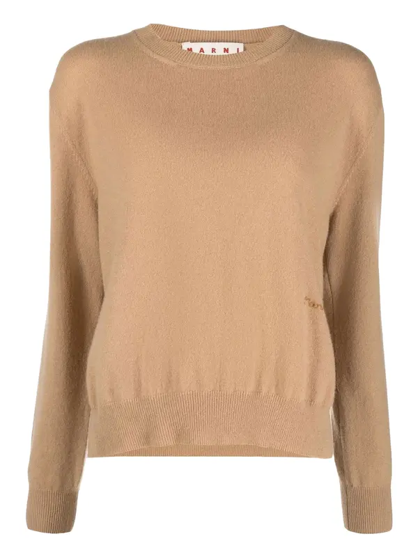 Marni Logo-embroidered Cashmere Jumper - Neutrals