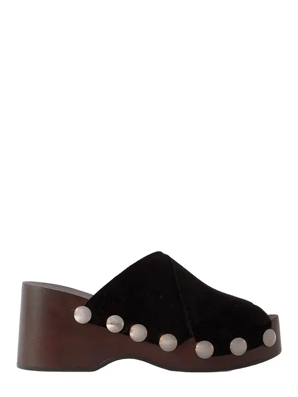 GANNI Studded Suede Platform Mules - Black