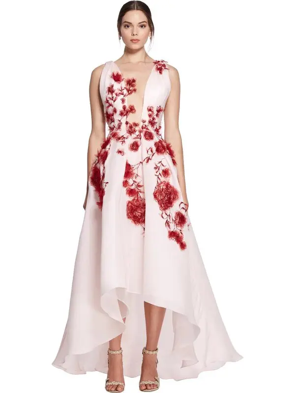 Marchesa Embroidered Silk Gown - White