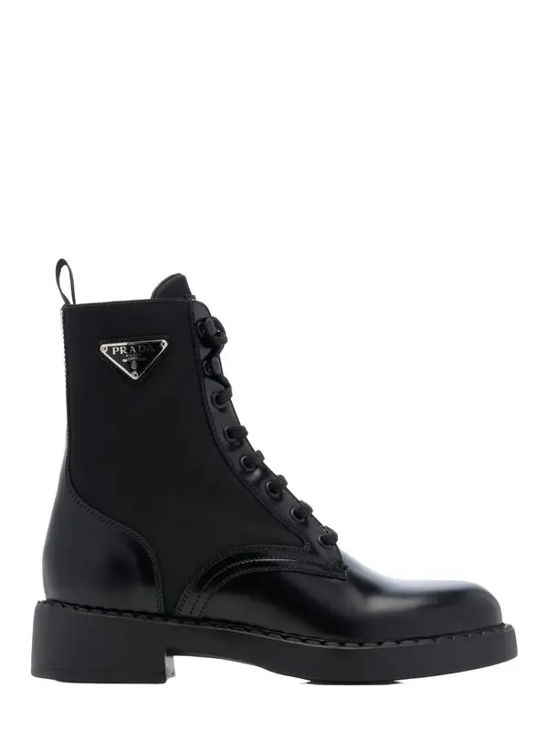 Prada Re-nylon And Leather Combat Boots - Black