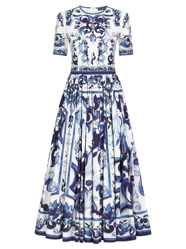 Dolce & Gabbana Majolica-print Poplin Maxi Dress - Blue