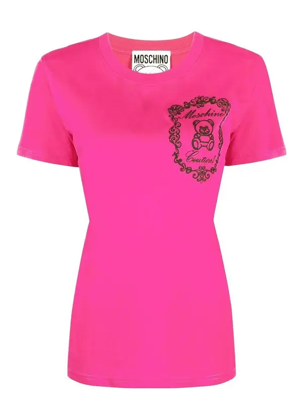 Moschino Flocked-teddy Logo T-shirt - Pink
