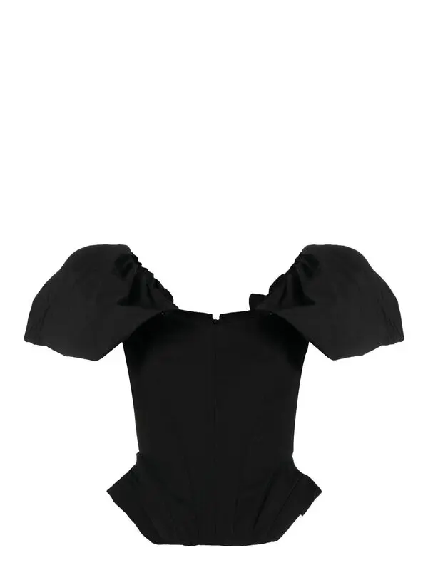 V:PM ATELIER Puff-sleeve Corset Top - Black