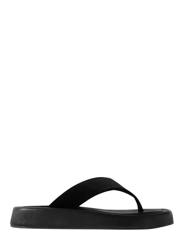 THE ROW Ginza Leather And Velvet Platform Flip Flops - Black