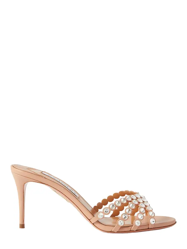 AQUAZZURA Tequila 75 Crystal-embellished Mules - Neutrals