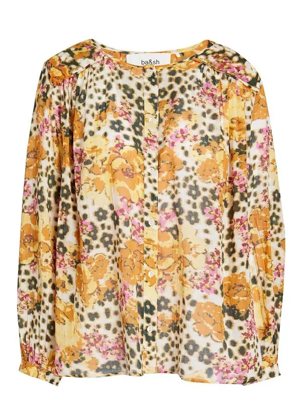 Ba&sh Gathered Floral-print Cotton-voile Shirt - Mustard